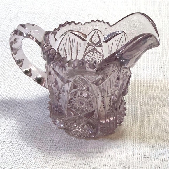 Dining | Antique Amethyst Etched Glass Pitcher Creamer Cut Glass ...